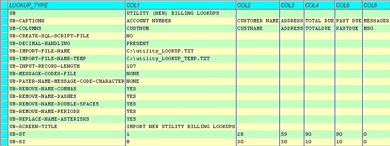 Quadrant Systems RASWIN - Section 11 - Lookup Import Info Table