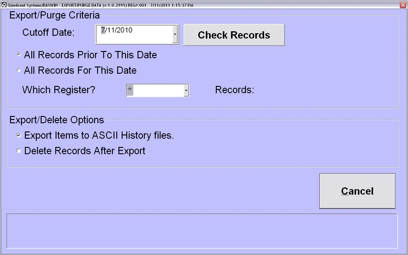 Quadrant Systems RASWIN - Section 11 - Table Maintenance Functions